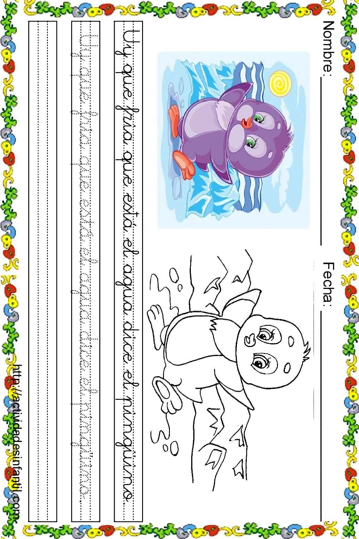 Fichas de lectoescritura para niños: Pingüino - Actividades infantil