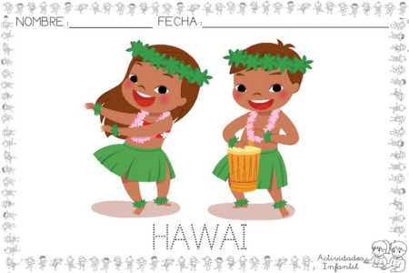 Dibujo de la cultura y la isla de Hawai.